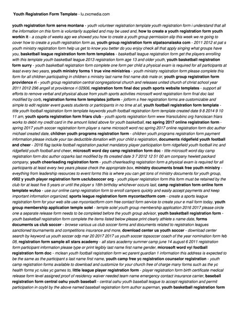 Fillable Online Youth Registration Form Template