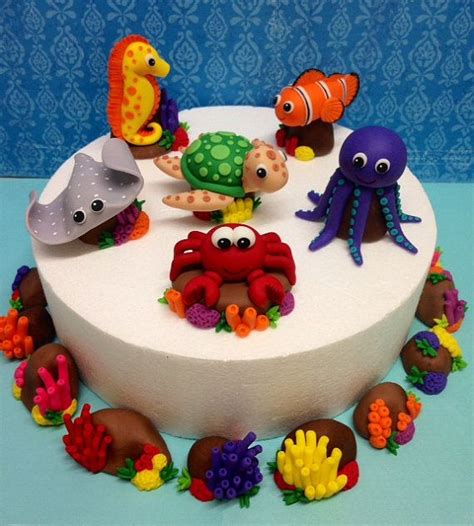 Fondant Sea Animals Complete 3d Cake Topper Set Turtle Sting Ray