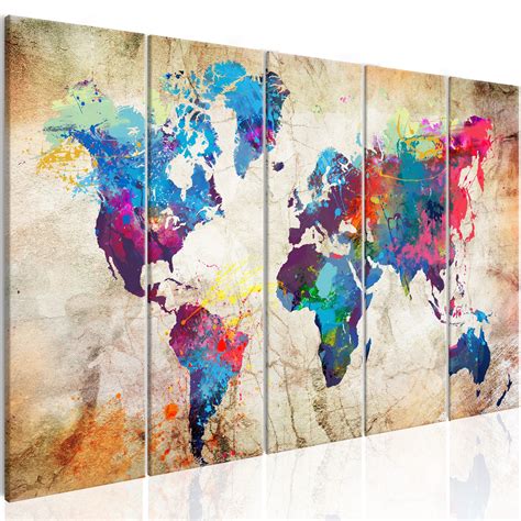 Tableau World Map Colourful Ink Blots [200x80] Leroy Merlin