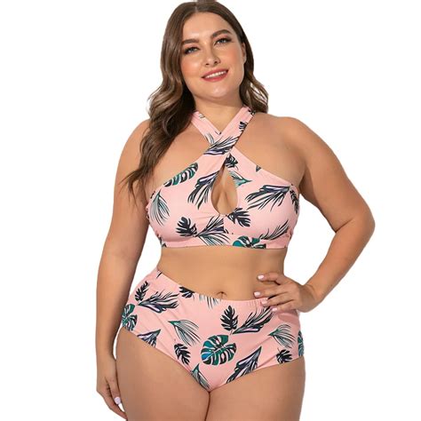 Rimiut Plus Size Women Fat Bikini Set Sexy Cross Polyester Felmale
