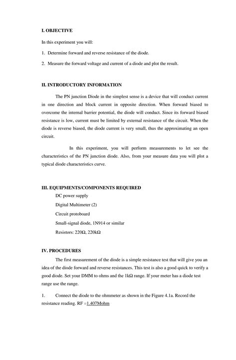 Solution Experiment On Junction Diode Electronics Laboratory Southern