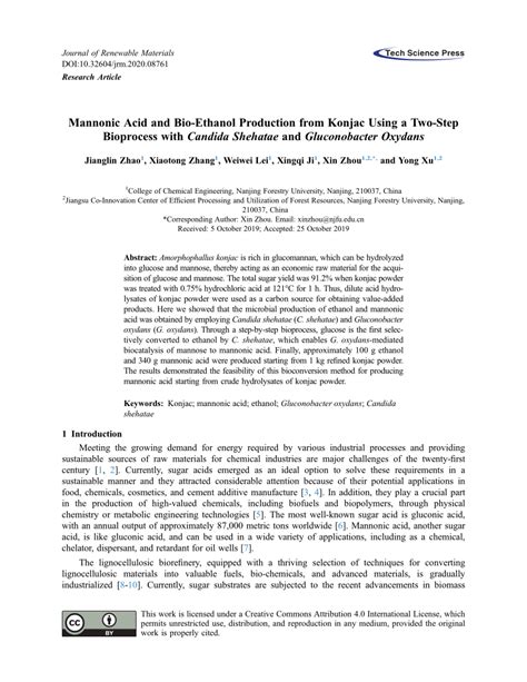 Pdf Mannonic Acid And Bio Ethanol Production From Konjac Using A Two