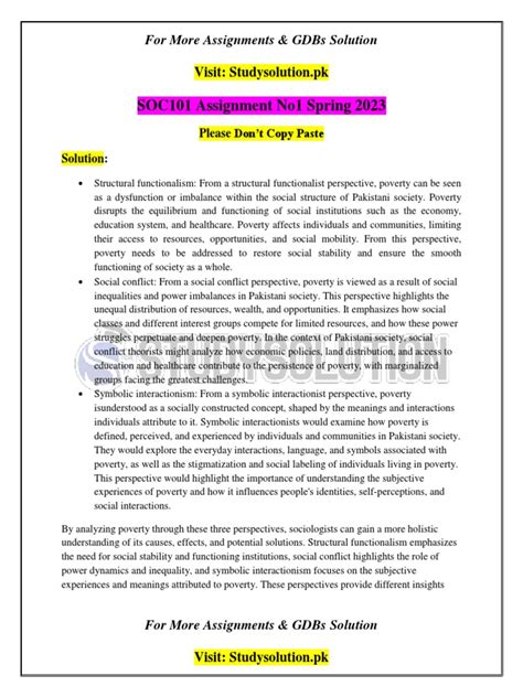 Soc101 Assignment No1 Solution Spring 2023 Pdf Poverty Poverty