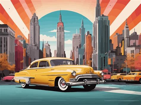 Premium Vector New York City 50s Background Illustration