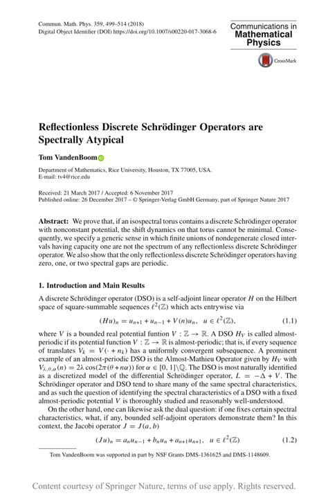 Reflectionless Discrete Schrödinger Operators Are Spectrally Atypical Request Pdf