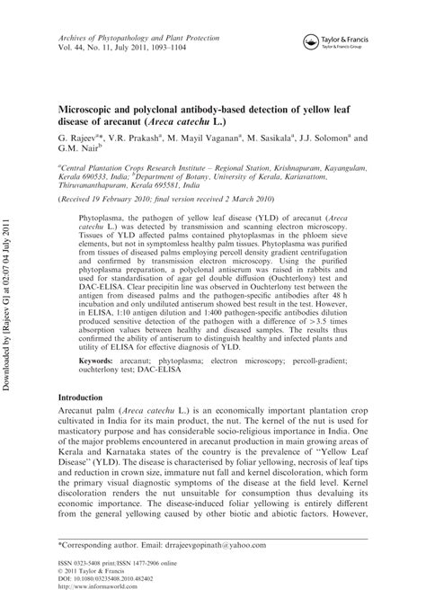 Pdf Microscopic And Polyclonal Antibody Based Detection Of Yellow