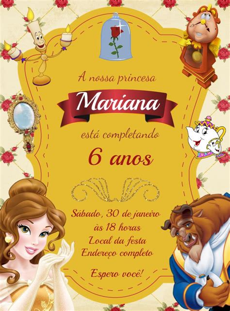 Convite Aniversário A Bela E A Fera Convite De Aniversário Convite Aniversario