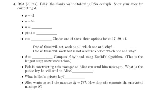 solved 4 rsa 20 pts fill in the blanks for the following