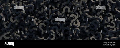Question marks black color background, banner. FAQ concept. Too many questions doubts and ...