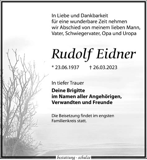 Traueranzeigen Von Rudolf Eidner Trauer Anzeigende