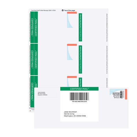 Certified Mail Labels With Postage Receipt Sdc 3710 Supplies