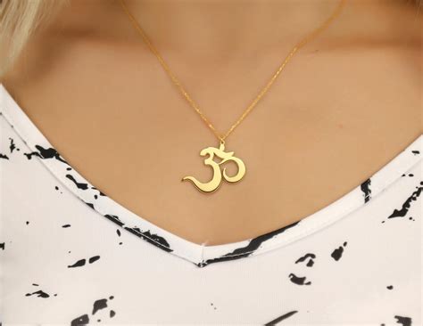 14k Solid Gold Om Pendant Real Gold Om Necklace Spiritual T Yoga