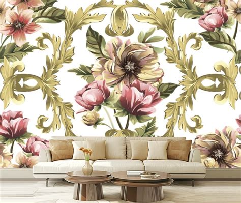 Peel And Stick Wallpaper Canvas Gold Baroque Swirls Scrolls Damasks