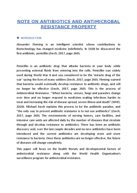 Note On Antibiotics And Antimicrobal Resistance Property Note On Antibiotics And Antimicrobal
