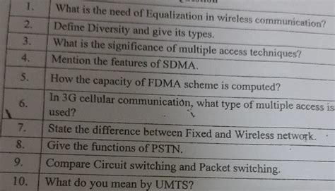 1 What Is The Need Of Equalization In Wireless Communication 2 Define