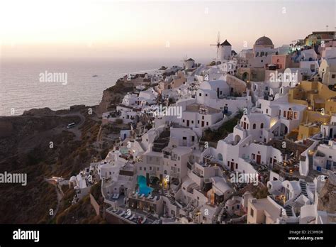 Santorini Oia Greece Europe Sunset At The White Village Of Oia