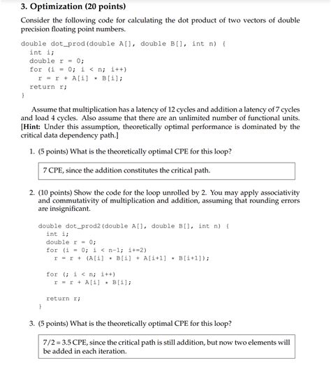 Solved Optimization Points Consider The Following Code Chegg