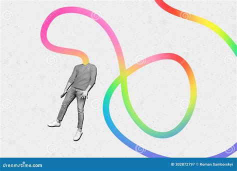 Photo Artwork Collage Picture Standing Young Headless Man Rainbow Stripe Instead Head Lgbt