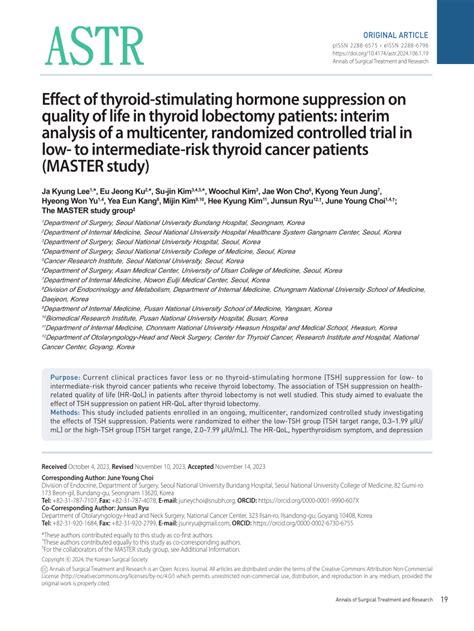 Pdf Effect Of Thyroid Stimulating Hormone Suppression On Quality Of