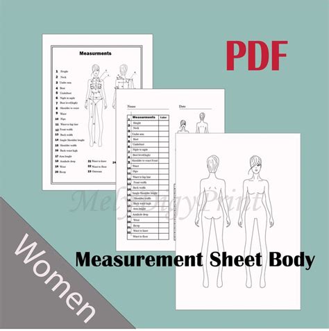 Printable Womens Body Measurement Sheet Fashion Designer Template Sewing Measurement Sheet