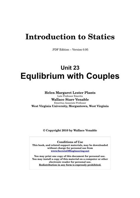 Pdf Unit 23 Equlibrium With Couples Statics Dynamics · Unit 23
