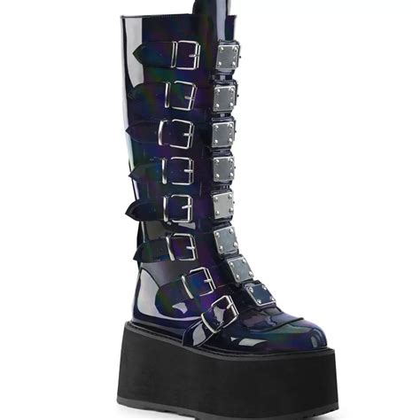 Fashion Demonia Cult Damned 318 Black Hologram Vegan Leather Demonia