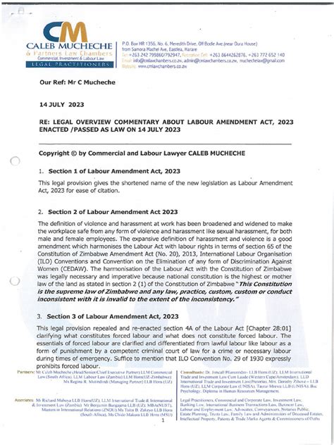 Legal Overview Of Labour Amendment Act 2023 By Caleb Mucheche Pdf