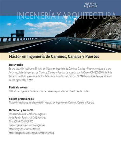 Máster En Ingeniería De Caminos Y Puertos Pdf Ingeniero Civil