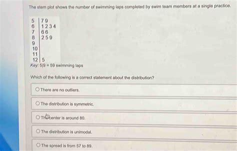 The Stem Plot Shows The Number Of Swimming Laps Completed By Swim Team