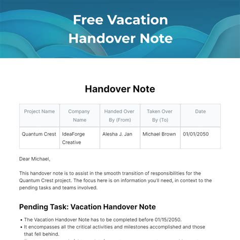 Free Handover Note Templates And Examples Edit Online And Download