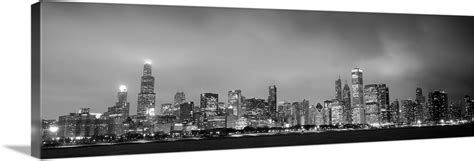 Chicago City Skyline At Dusk Black And White Great Big Canvas