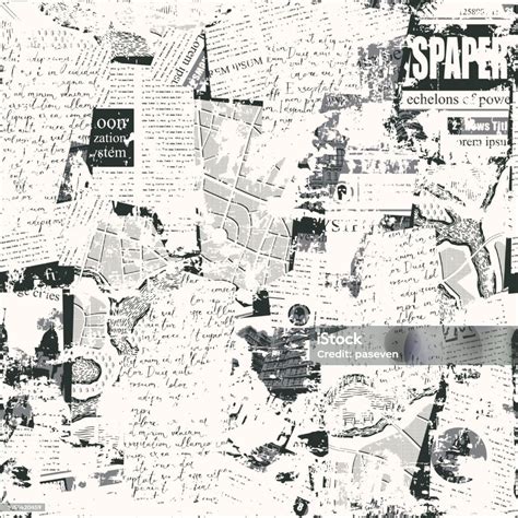 신문이나 잡지의 콜라주와 지도 스크랩이 있는 매끄러운 패턴 배경 주제에 대한 스톡 벡터 아트 및 기타 이미지 배경 주제