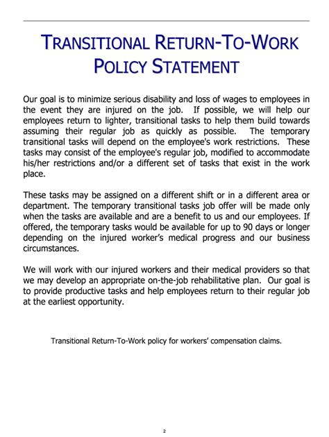 Fillable Online Transitional Return To Work Policy Statement Fax Email Print Pdffiller