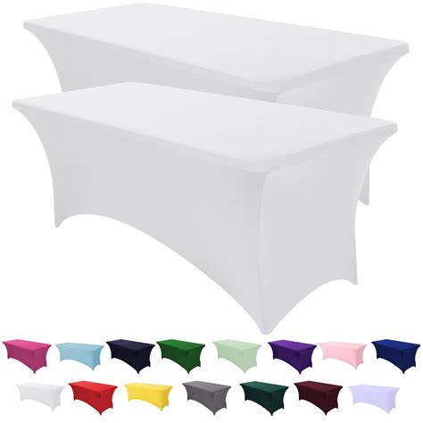 Separo 2 Pack 6 Ft White Table Cover Fitted Rectangular Tablecloth
