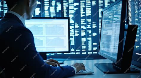 Premium Photo Businessman Using A Computer To Analyse Big Data