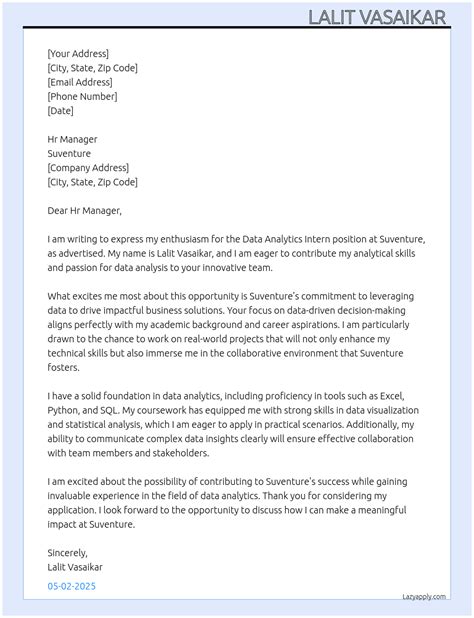 Cover Letter For Data Analytics Intern Lazyapply