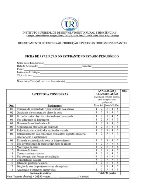 Ficha De Avaliacao Do Est Pedag Actualizada Pdf
