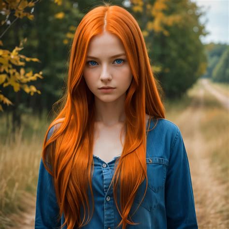 A Close Up Of A Woman With Long Red Hair And Blue Eyes Seaart Ai