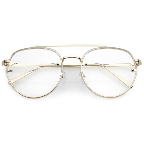 Retro Slim Brow Round Flat Clear Lens Aviator Glasses 59mm C450