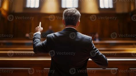 Lawyer Presenting Arguments In Courtroom During Trial Session Before A