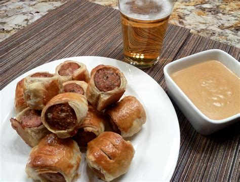 Cracked Pepper Sausage Rolls With Mustard Cheese Dipping Sauce