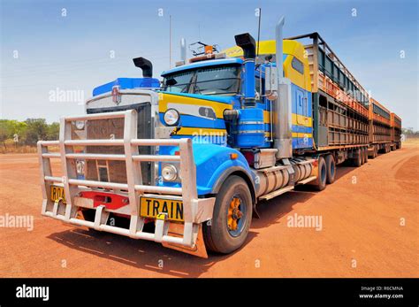 Australian Road Train On The Side Of A Road Outback Northern Territory