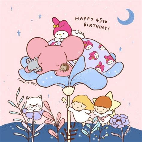 Ciao Salut Little Twin Stars Happy 45 Birthday Cute Art