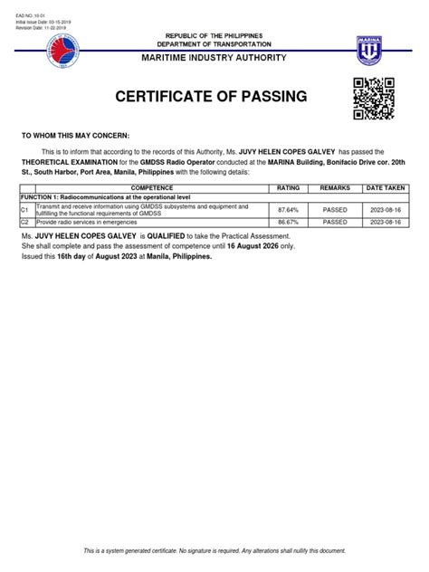Certificate Of Passing Pdf