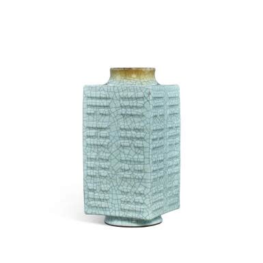 A Ge Type Celadon Glazed Cong Form Vase Seal Mark And Period Of