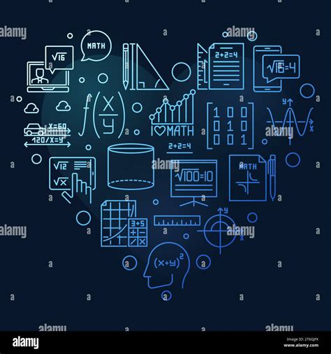 I Love Mathematics Vector Thin Line Heart Shaped Blue Banner Math Concept Linear Illustration