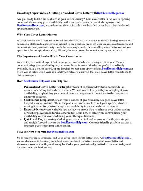 Cover Letter Availability One Month Notice Pdf Résumé Employment