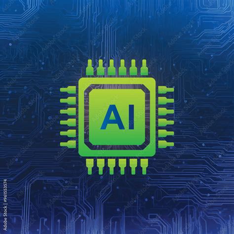 Artificial Intelligence Cpu Chip With Circuits Blue Background Vector