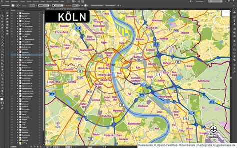 Köln Stadtbezirke Stadtteile Topographie Vektorkarte Grebemaps® B2b