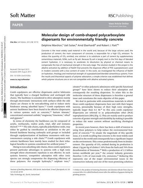 Pdf Molecular Design Of Comb Shaped Polycarboxylate Dispersants For